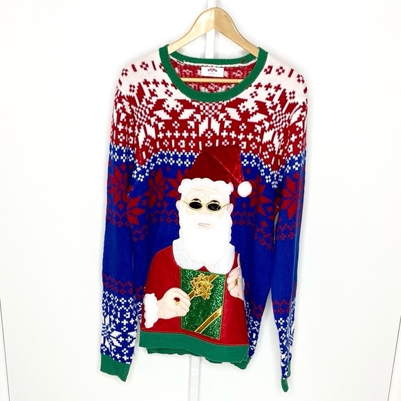Holiday Time | Sweaters | Nwtholiday Time Redblue Blinged Out Santa ...